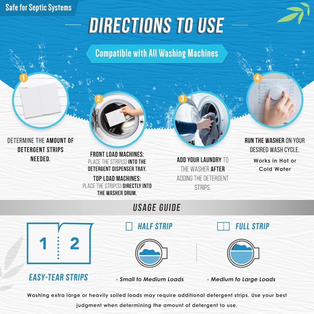 Detergente en Hojas para Lavado - Paquete de 80 Cargas, Sin Fragancia, Para Lavadora Sin Líquido ...