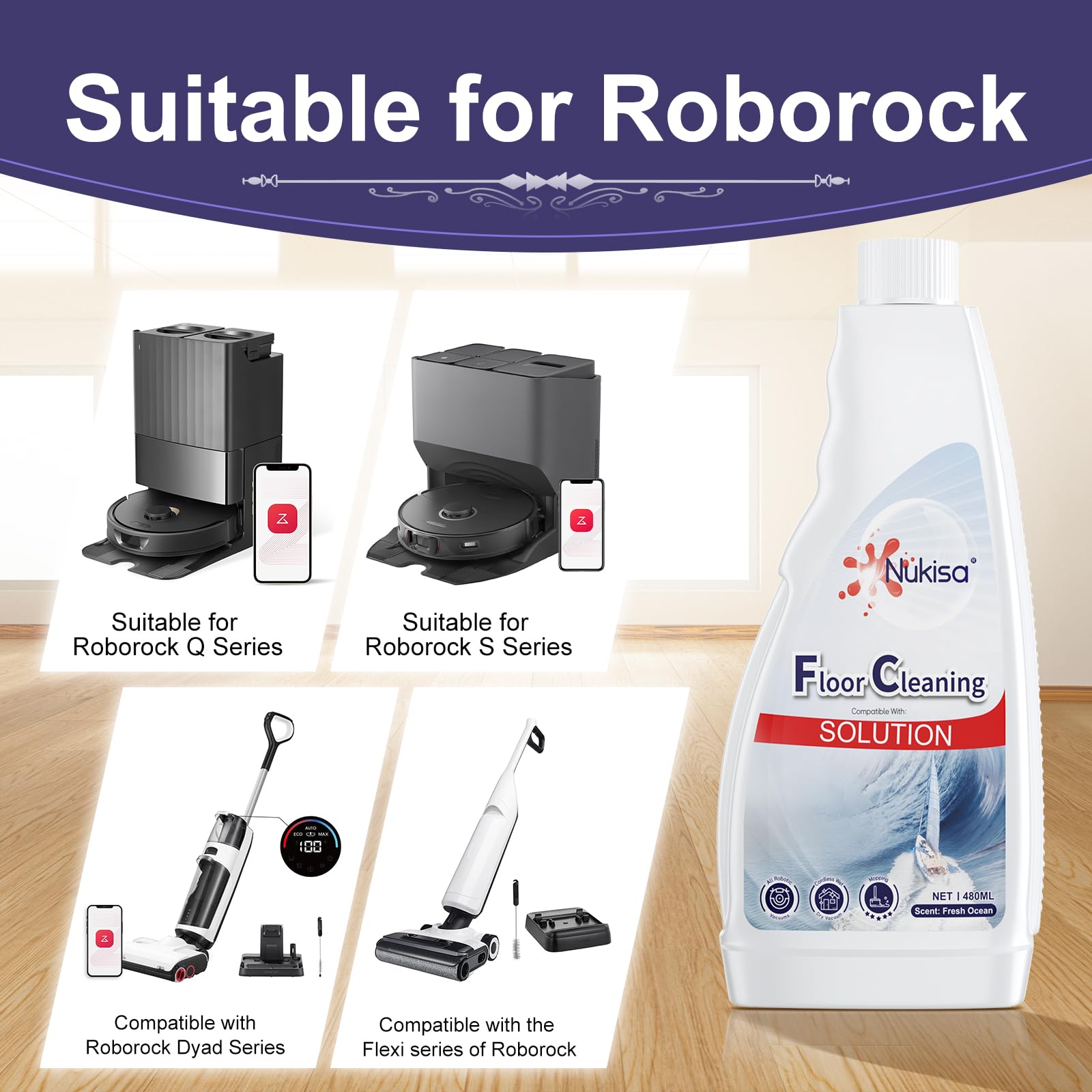 Nukisa Ocean Scent para pisos, compatible con Roomba y otros robots ...